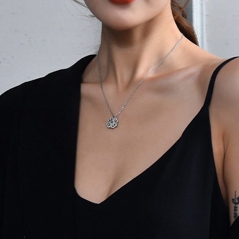 Collar de Trébol y Corazones Plateado - Melviz