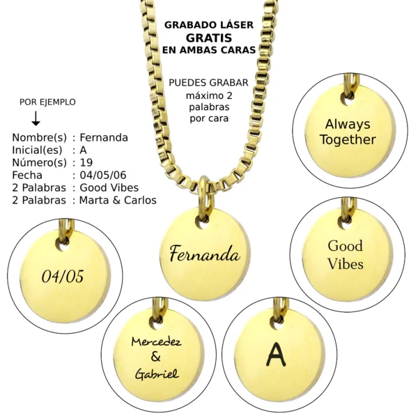 Collar Personalizado Mini Círculo Dorado Cadena Box - Melviz