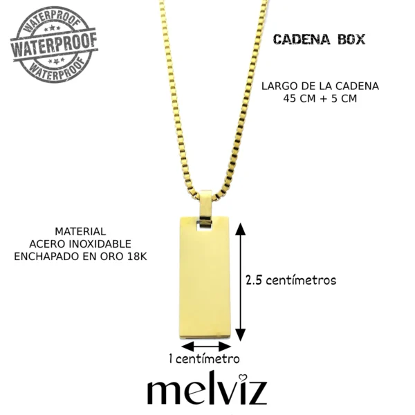 Collar Personalizado Rectángulo Dorado Cadena Box - Melviz